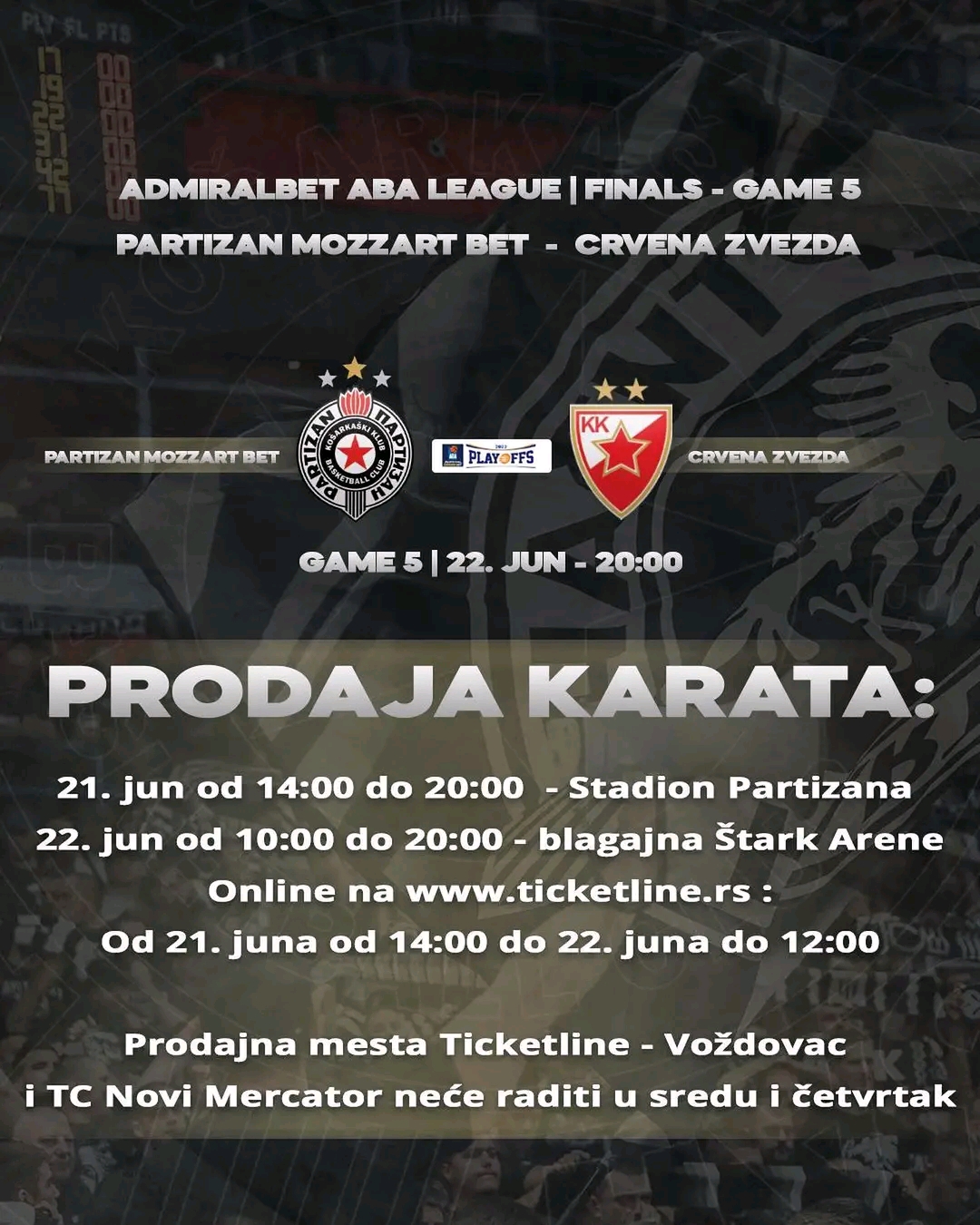 Prodaja karata za peti meč finala plej-ofa počinje danas